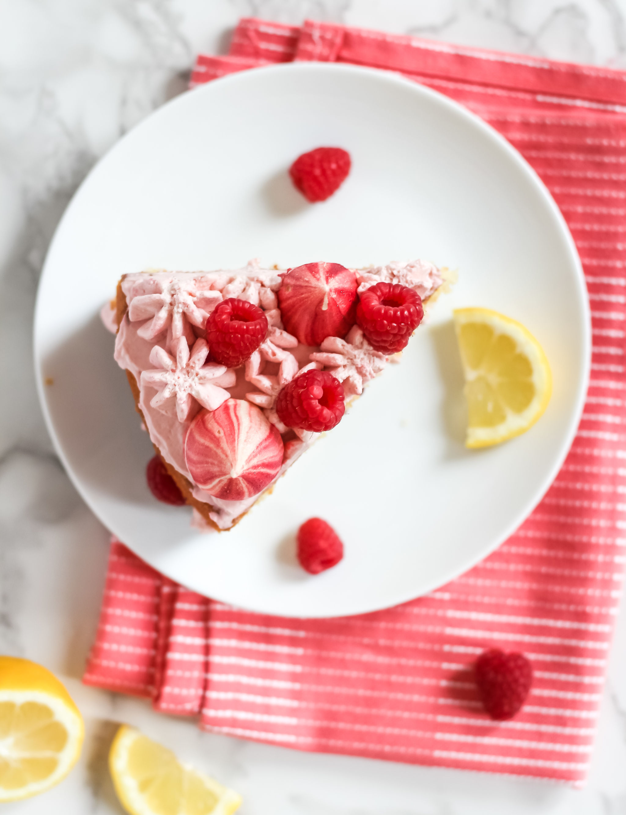 Lemon Raspberry Cream Cake with Meringue Kisses - Baker Jo